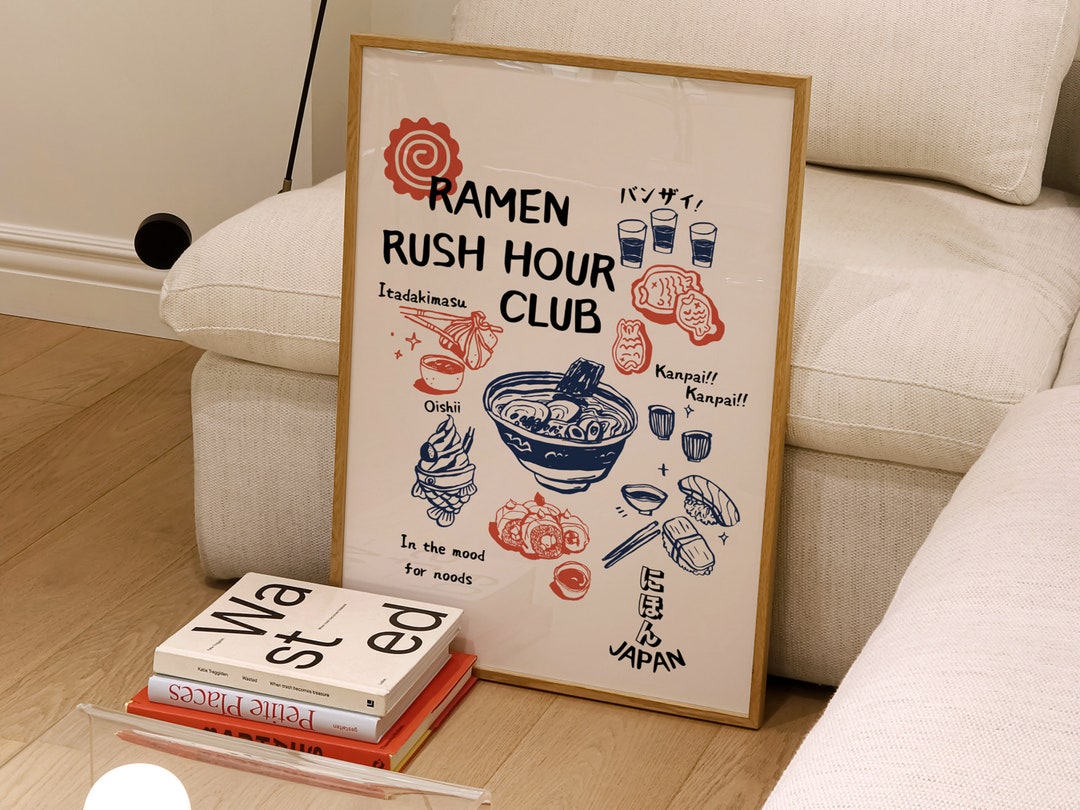 Food & Drink Print, Ramen Rush Hour Poster, Sushi Poster, Japan Funky Kitchen Print Printable ...
