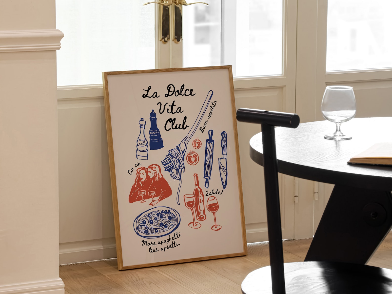 Food & Drink Print, Pasta and Wine Poster, La Dolce Vita Club Poster ...
