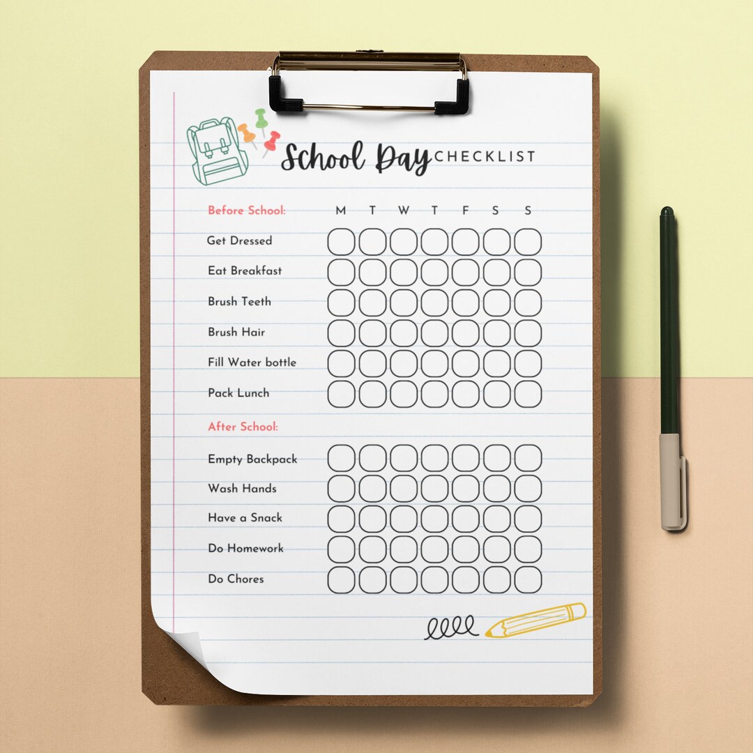 School Daily Checklist Kids Schedule Back to School Prints Routine ...