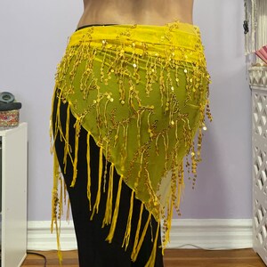 Yellow Golden Belly Dance Sequins Tassel Hip Scarf Shiny Skirt - One ...