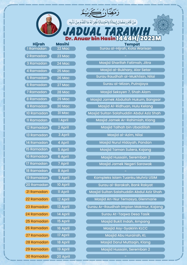 Template Jadual Kuliah Etsy