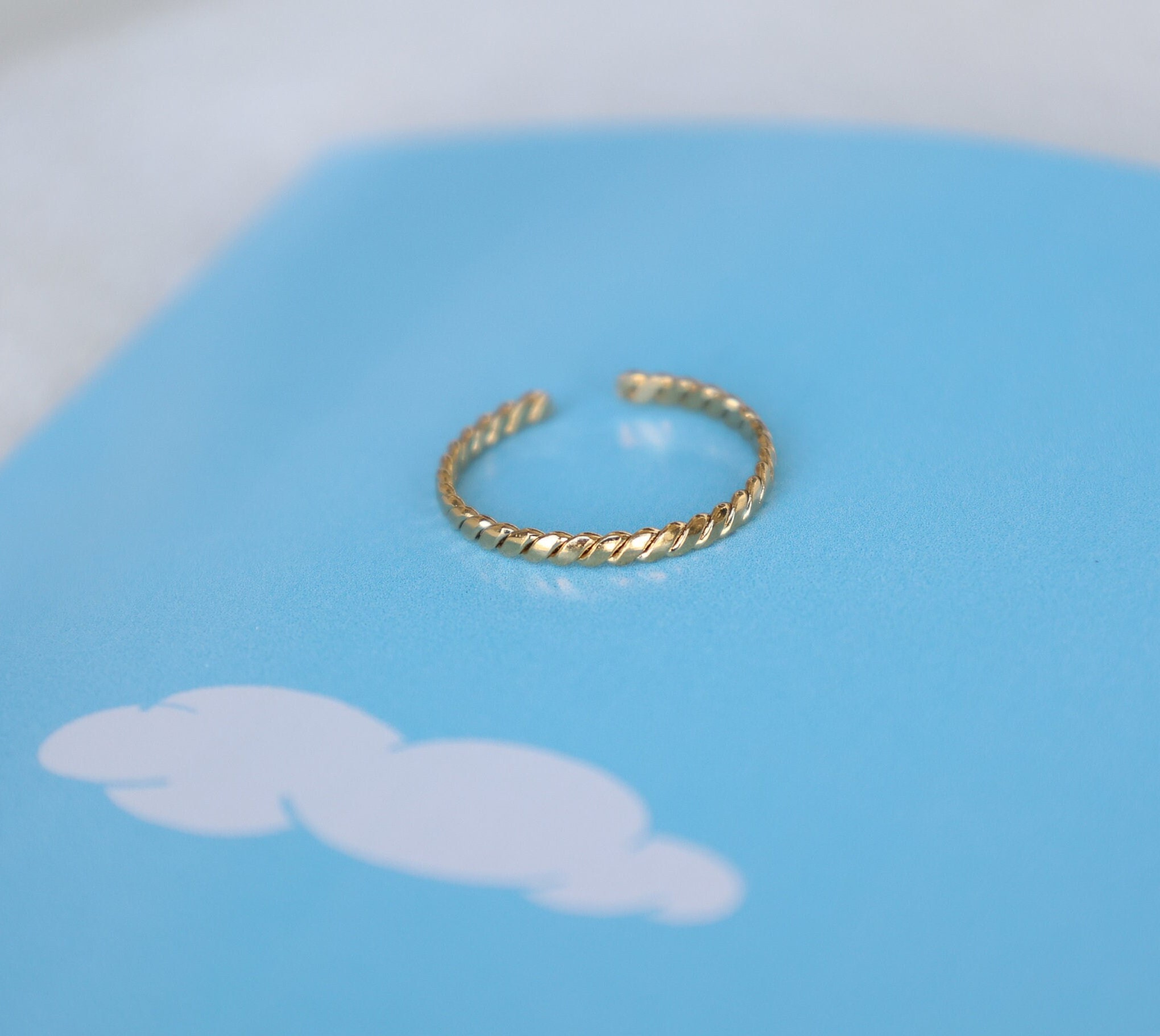 18K Gold Croissant Ring, Twisted Ring, Adjustable Waterproof Ring ...