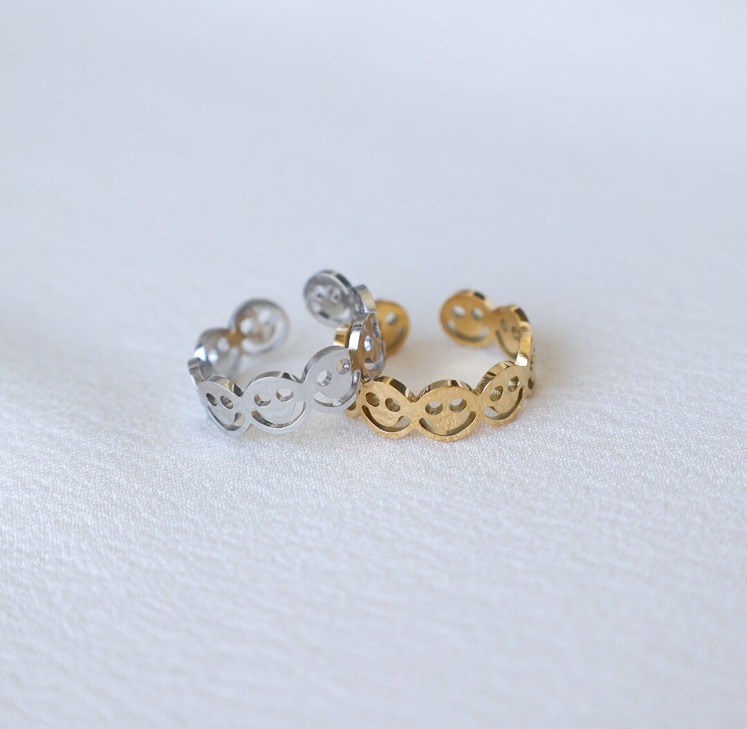 Smiley Face Ring, Happy Face Ring, Adjustable Waterproof Happy Face ...