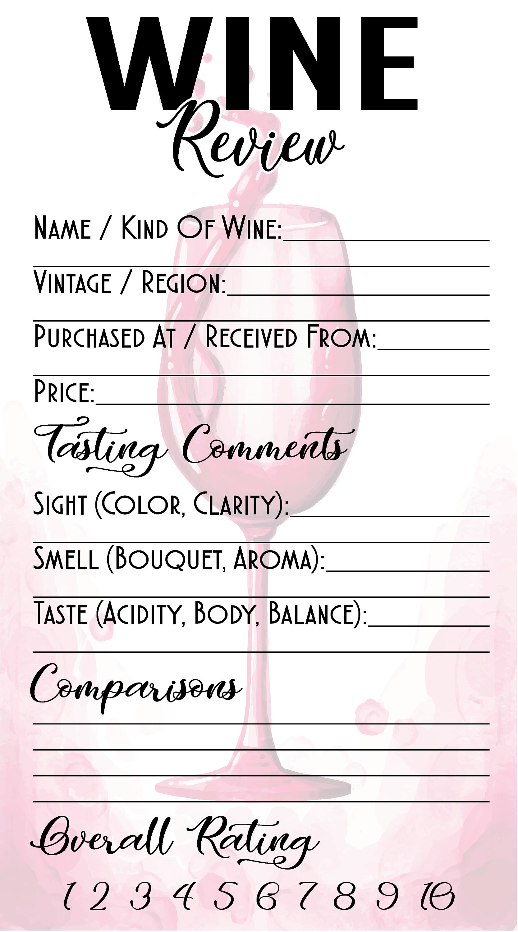 Wine Review Template Printable Digital - Etsy