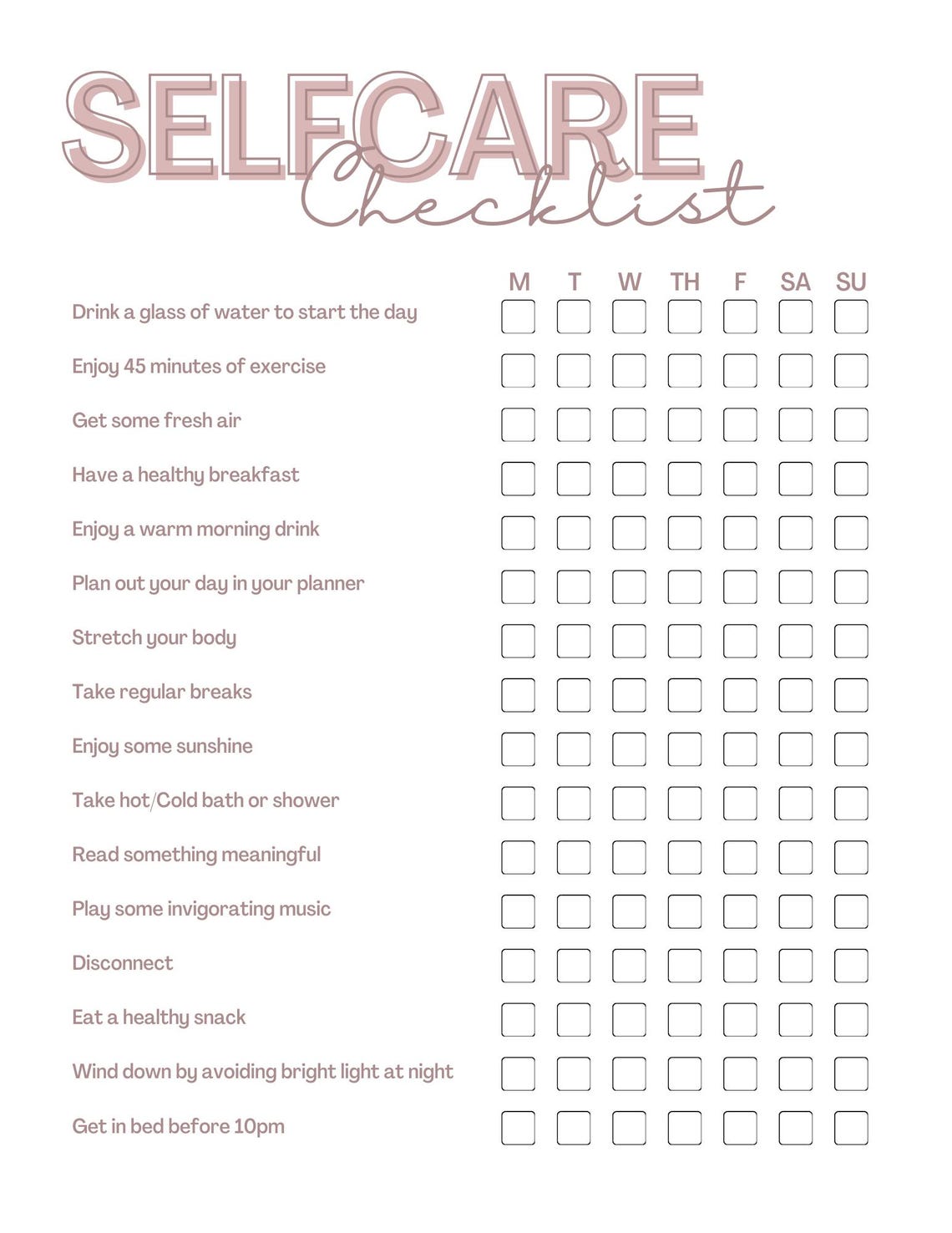 Simple Self-care Template Checklist - Etsy