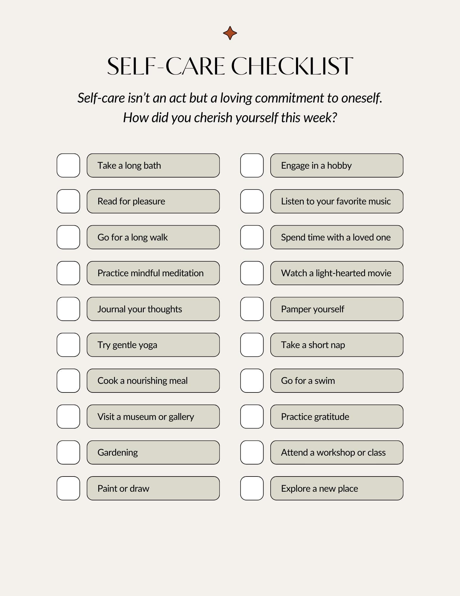Simple Self-care Template Checklist - Etsy