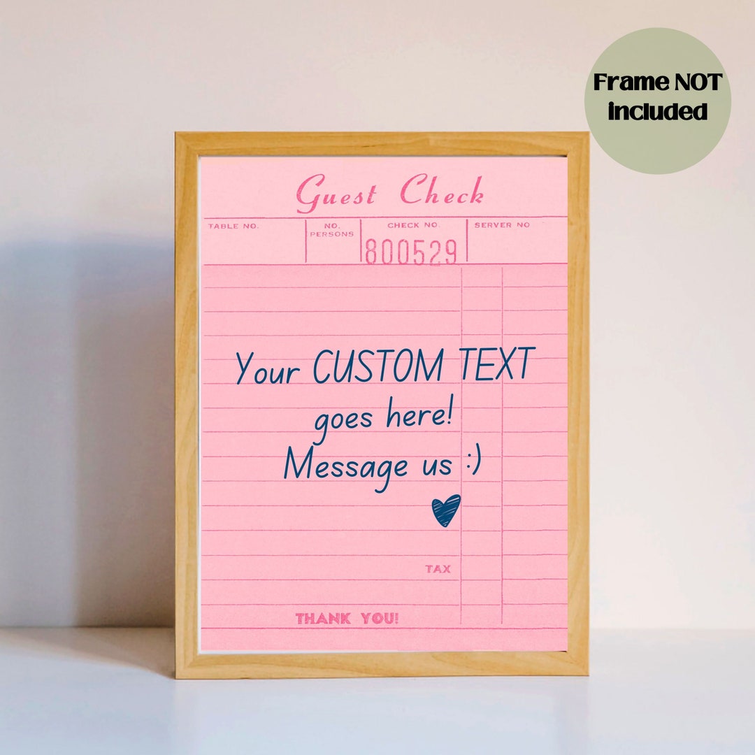 Custom Guest Check Print, Dorm Room Aesthetics, Artful Poster, Retro ...