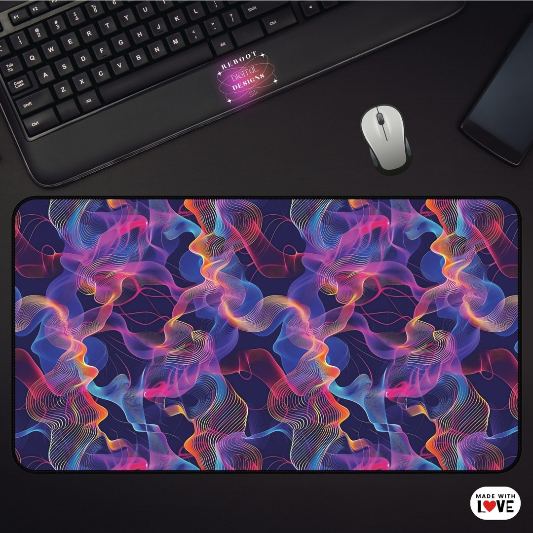 Neon Aesthetics Desk Mat, Neon Wave Desk Pad, Gaming Deskmat, Mouse ...