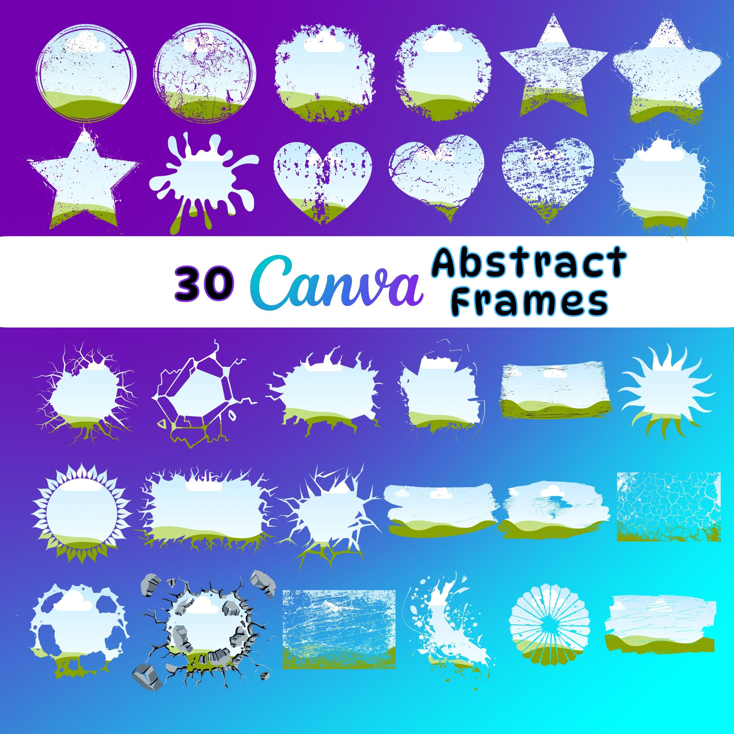 30 Abstract Canva Frames, Canva Photo Frames, Distressed & Bleach ...