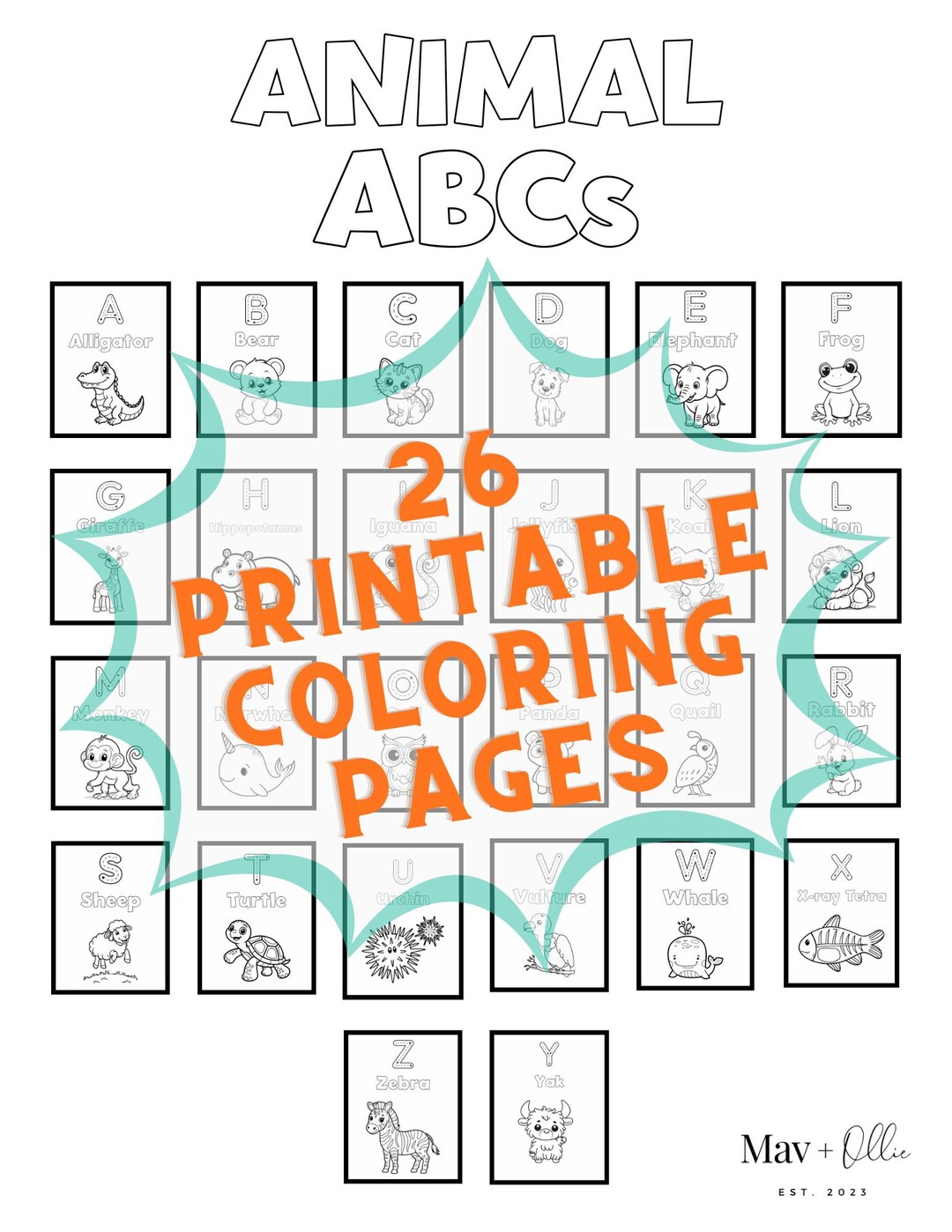 Animal Alphabet Coloring Pages: Educational Abcs (digital Download) - Etsy