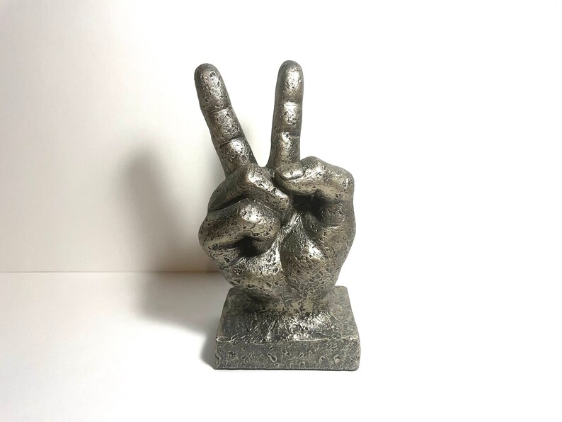 Peace Sign Hand Sculpture Pop Art Figure 7 Gray Concrete Appearance - Etsy