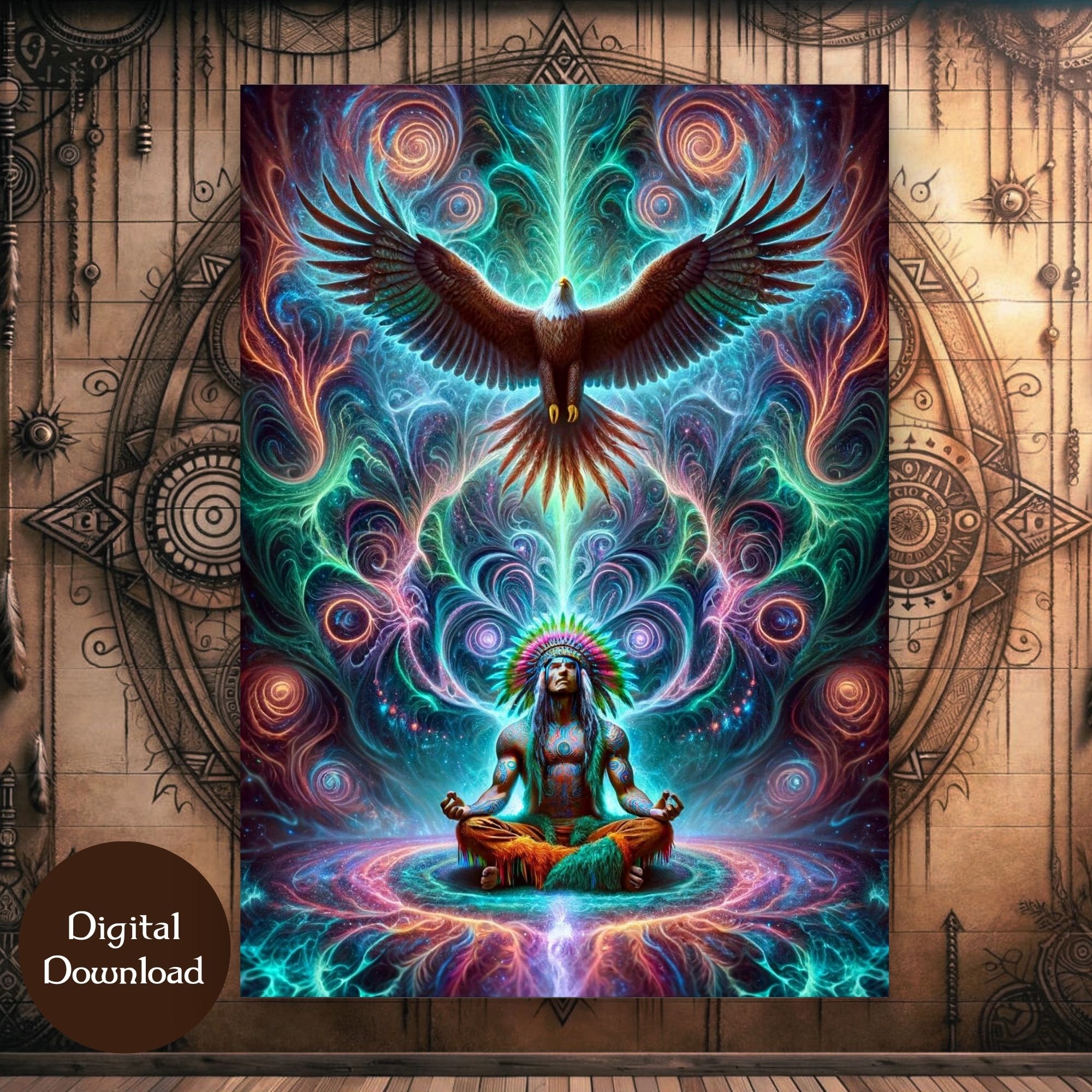 Hawk Spirit Shaman Portrait: Cosmic Meditation Art - Digital Download ...