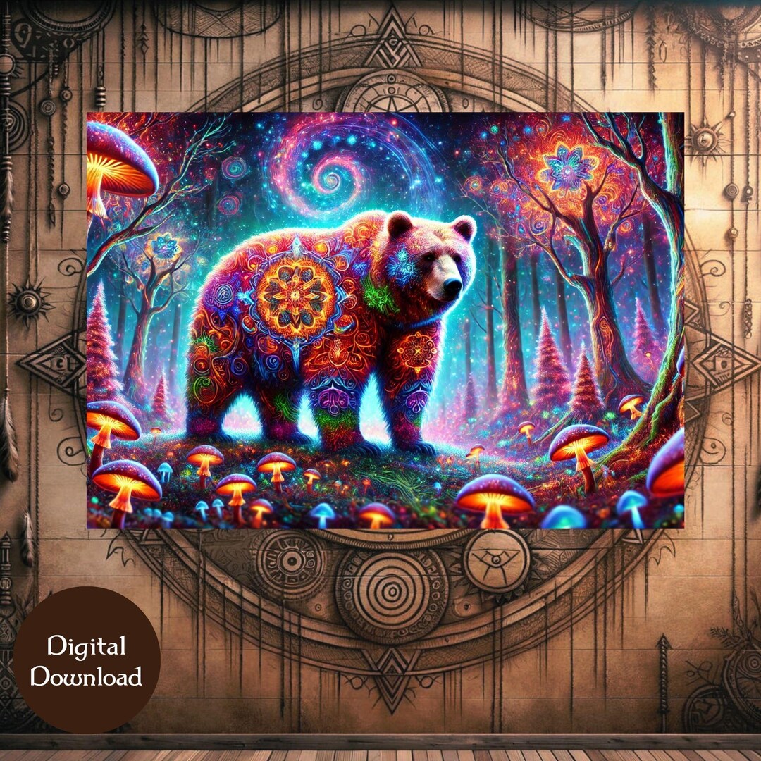 Bear Power Animal Portrait: Shamanic Spirit Psychedelic Forest Art ...