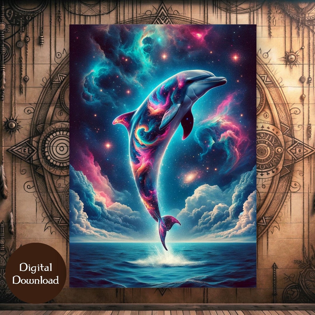 Psychedelic Dolphin Power Animal Portrait: Nebula Dance Art - Digital ...