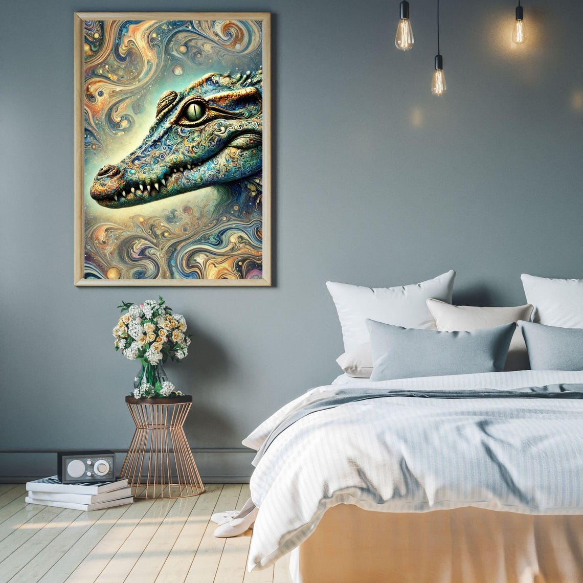 Crocodile Power Animal Portrait: Shamanic Spirit Watercolor Marbling ...