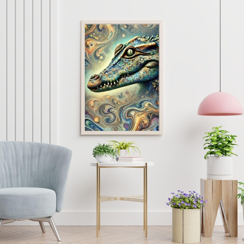 Crocodile Power Animal Portrait: Shamanic Spirit Watercolor Marbling ...