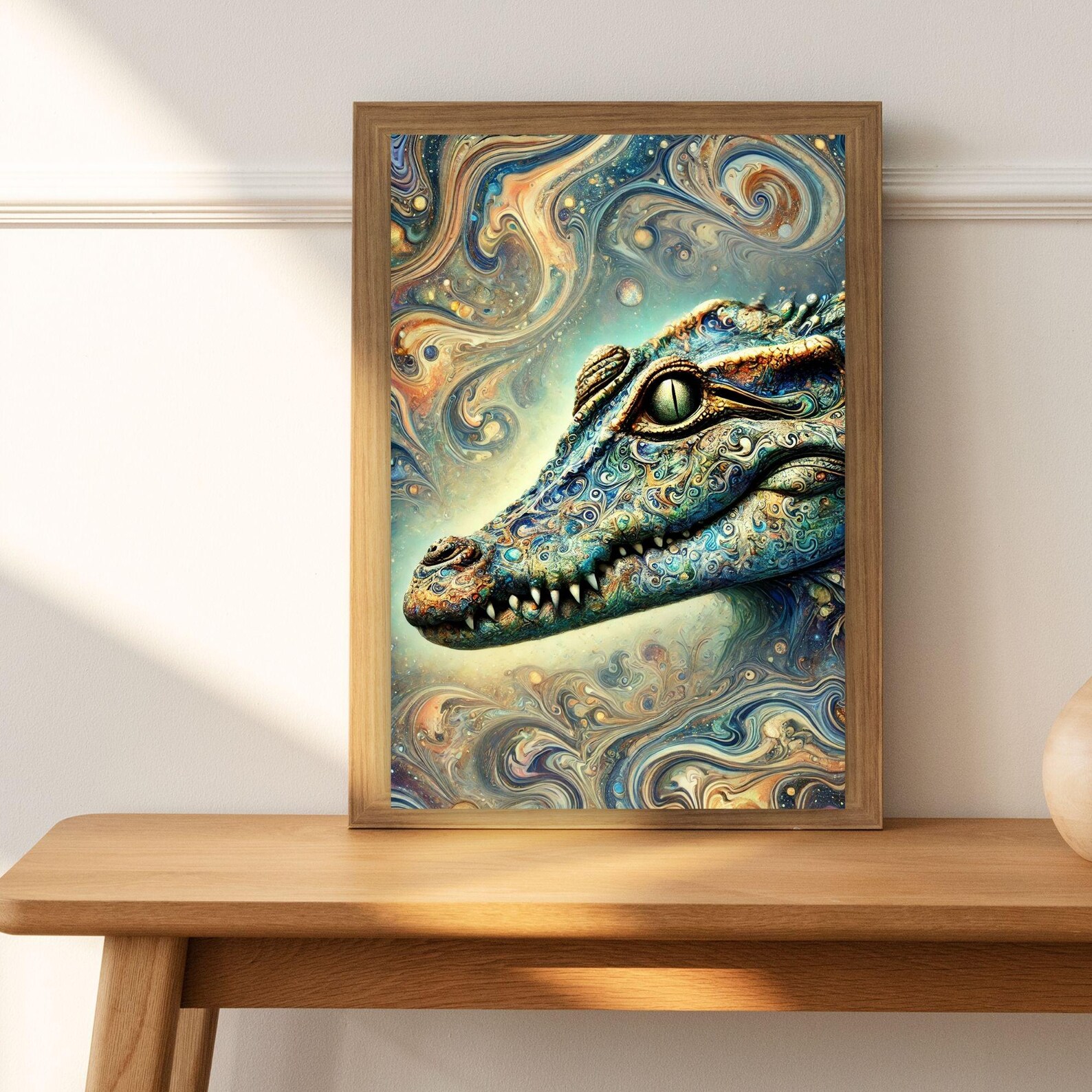 Crocodile Power Animal Portrait: Shamanic Spirit Watercolor Marbling ...