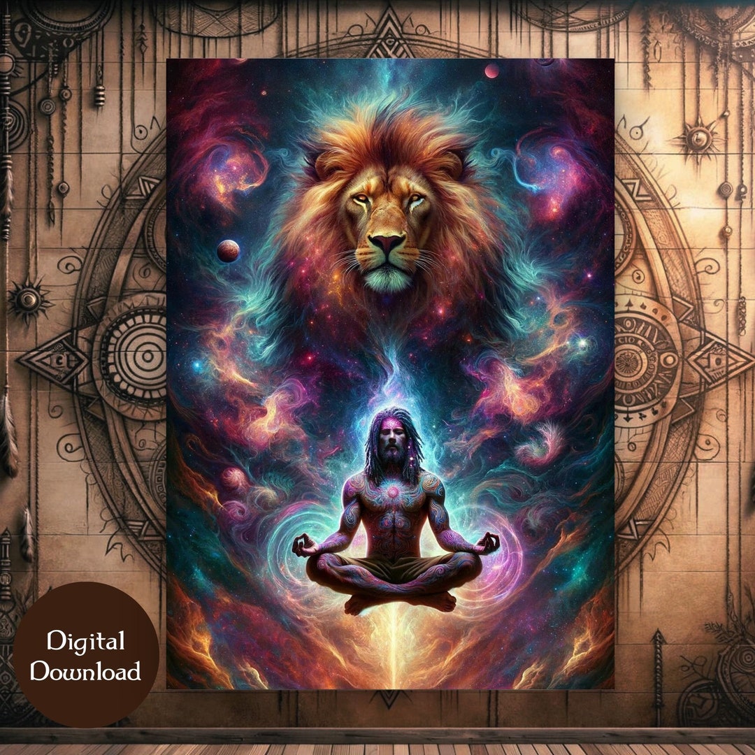 Lion Shamanic Consciousness Portrait: Celestial Spirit Art - Digital ...