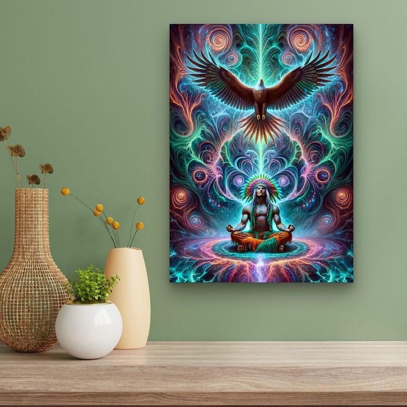 Hawk Spirit Shaman Portrait: Cosmic Meditation Art - Digital Download ...