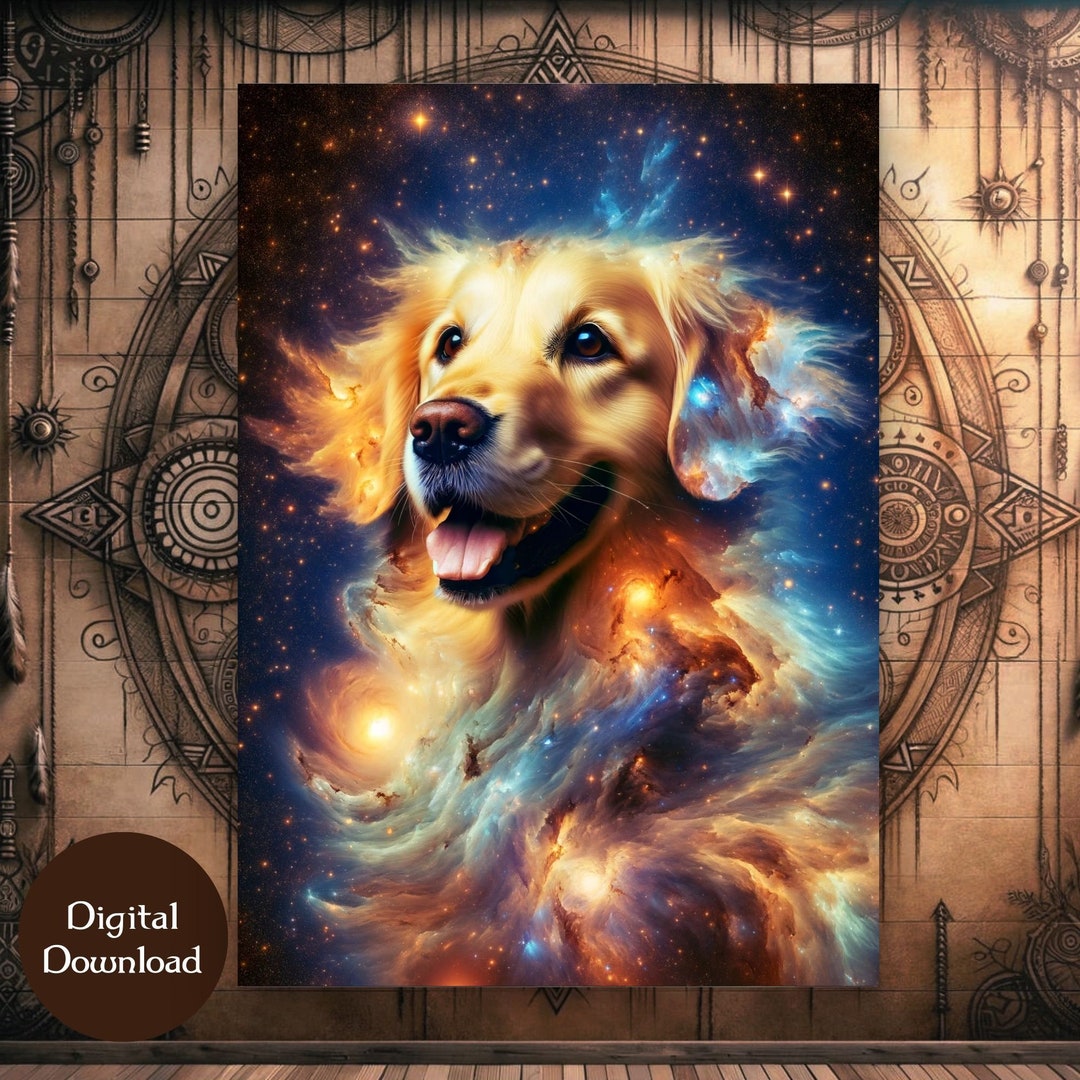 Dog Power Animal Portrait: Shamanic Golden Retriever Spirit Art Digital ...