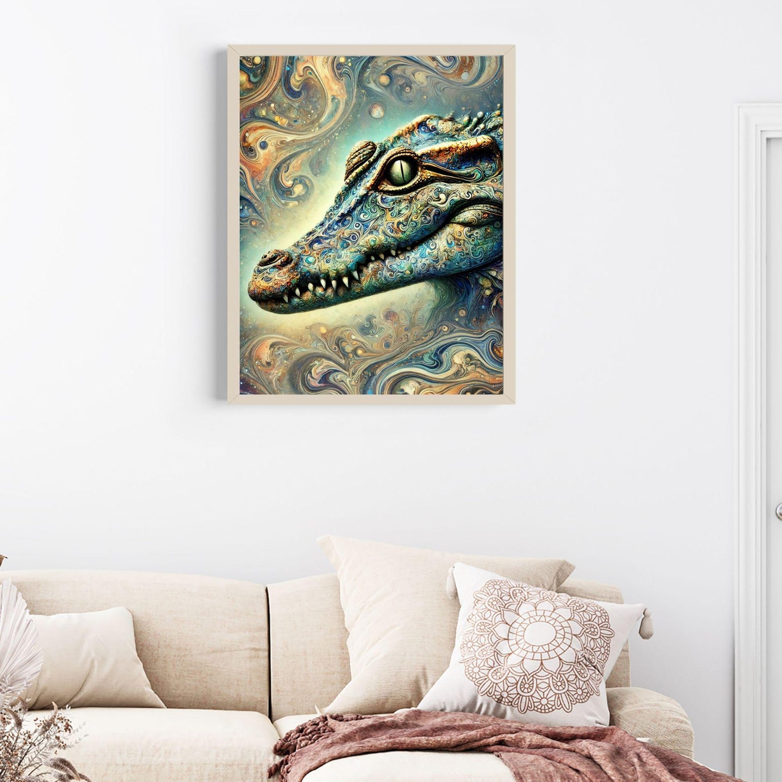 Crocodile Power Animal Portrait: Shamanic Spirit Watercolor Marbling ...