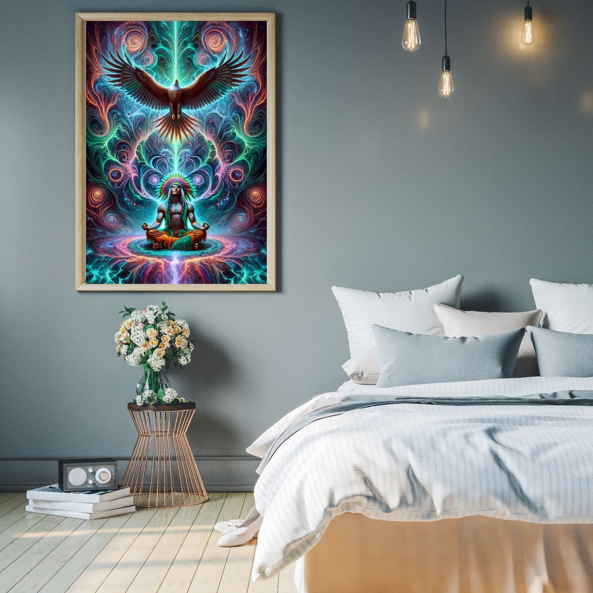 Hawk Spirit Shaman Portrait: Cosmic Meditation Art - Digital Download ...