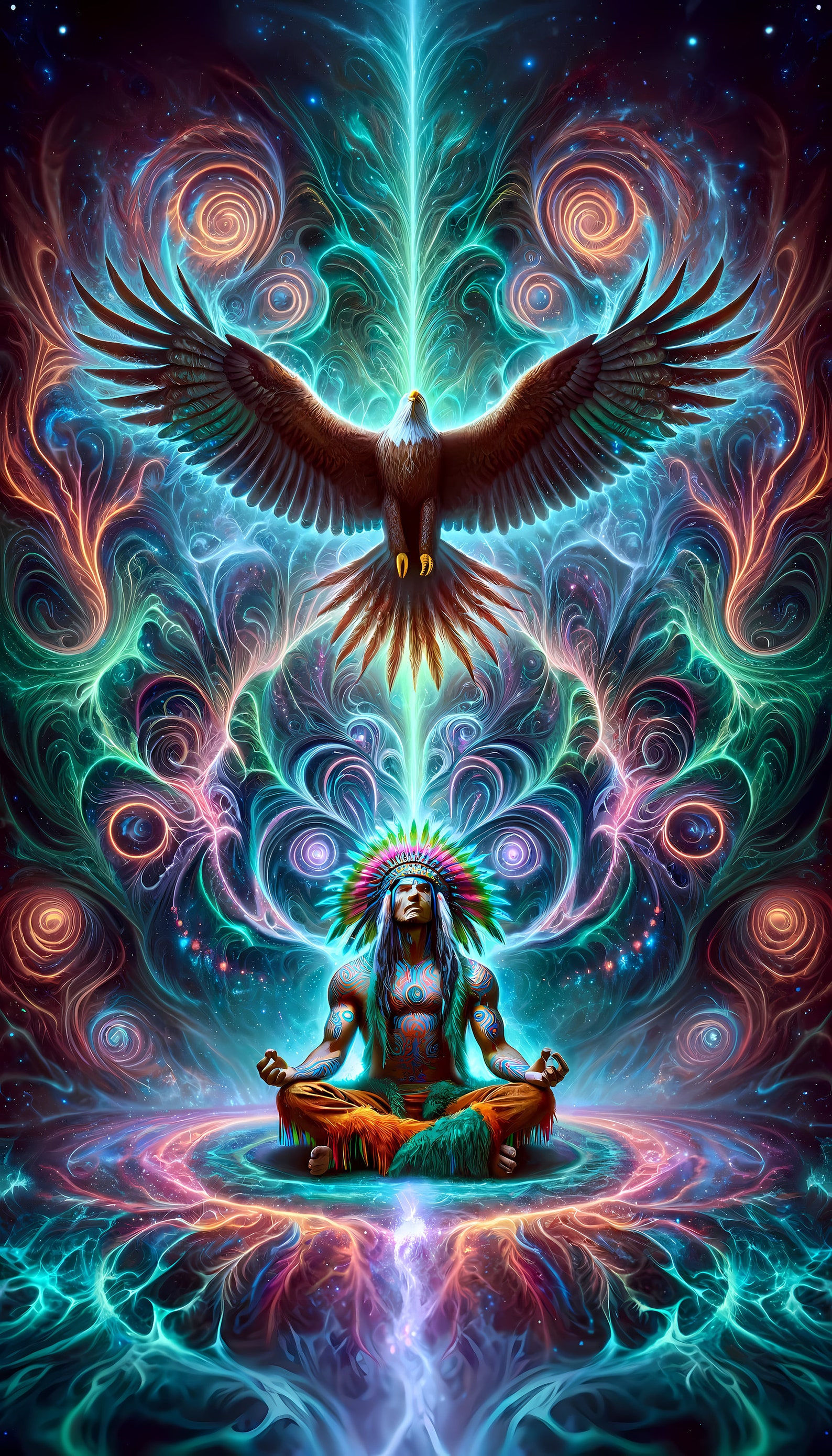 Hawk Spirit Shaman Portrait: Cosmic Meditation Art - Digital Download ...