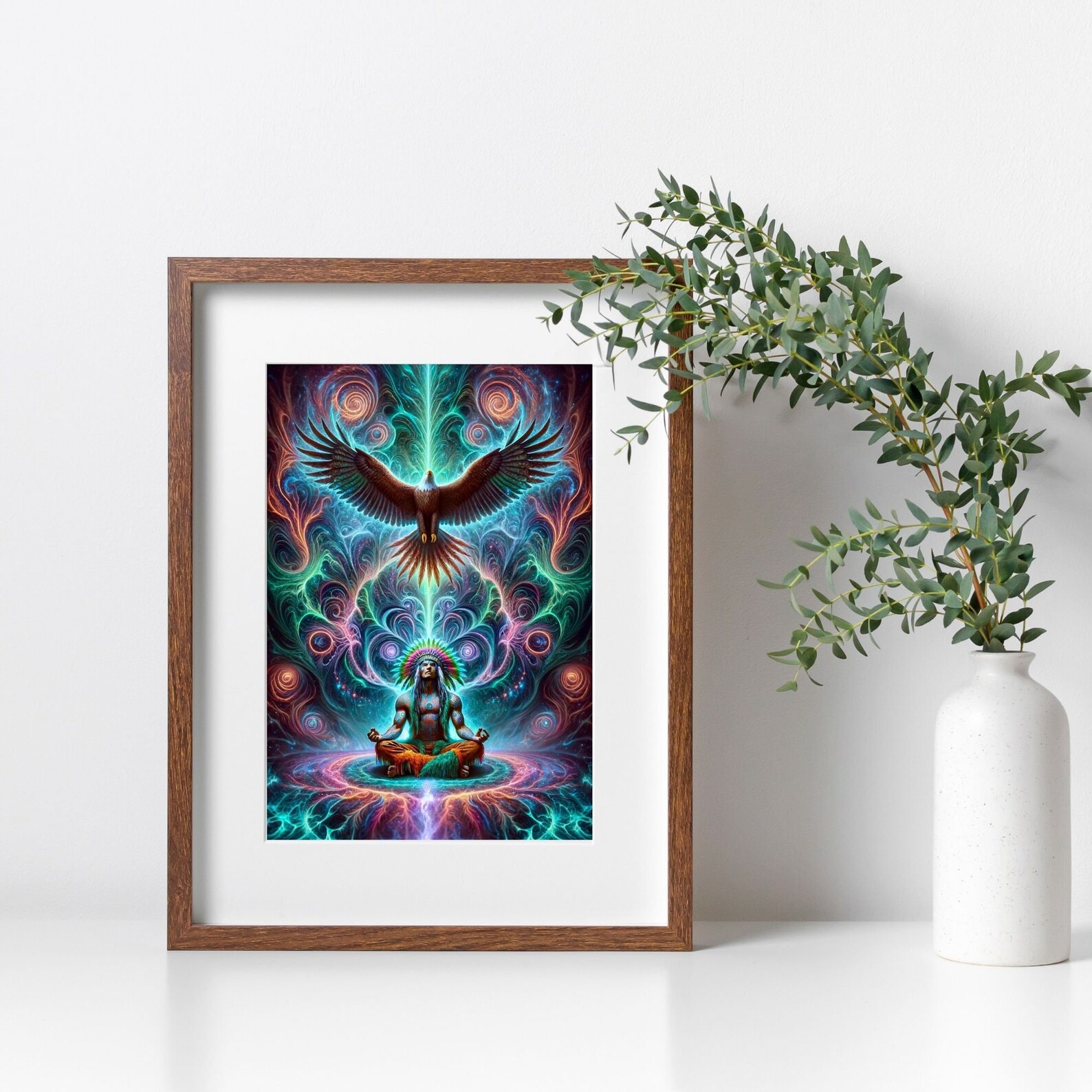 Hawk Spirit Shaman Portrait: Cosmic Meditation Art - Digital Download ...