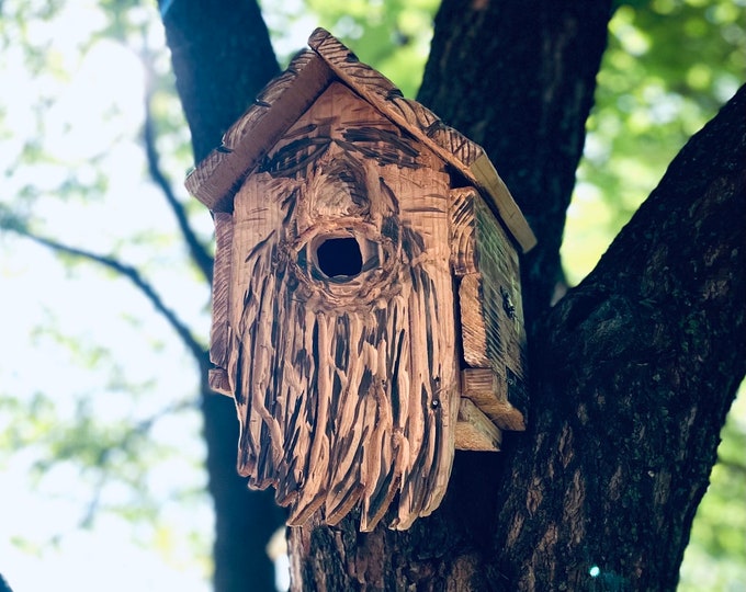 Rustic Hand Carved Cedar Wood Spirit Man Face Birdhouse - Etsy
