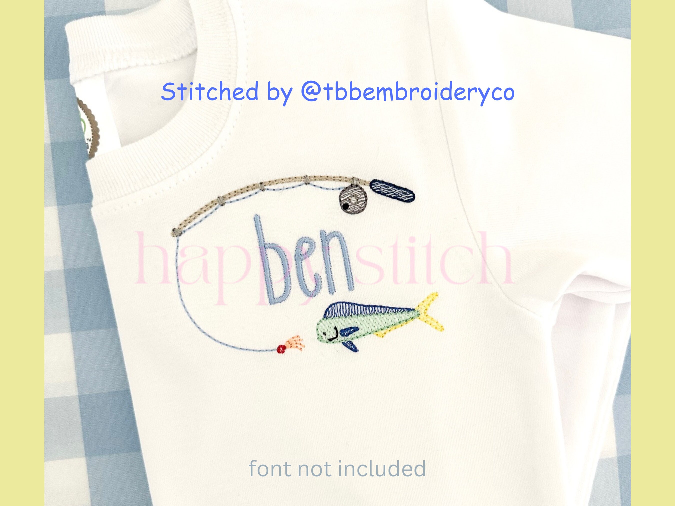 Fishing Pole With Mahi Sketch Embroidery Design Name Frame, Ocean Fish ...