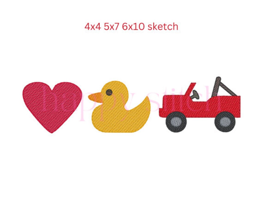 Heart Duck Jeep Sketch Embroidery Design, Jeep Wrangler Love Embroidery ...