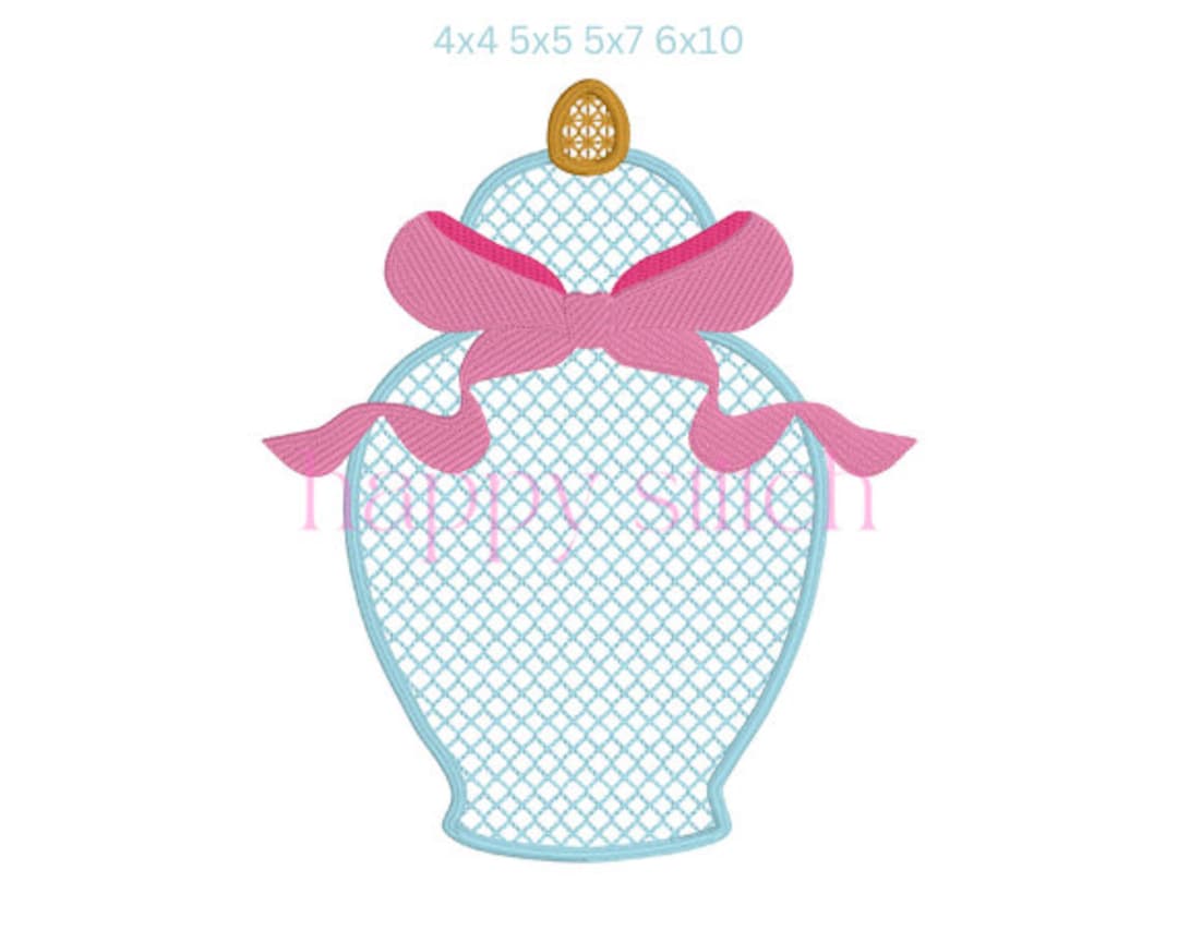 Ginger Jar Motif With Bow Embroidery Design, Chinoiserie Embroidery ...