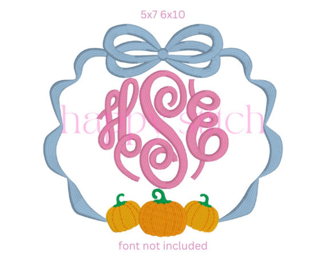 Pumpkins With Round Bow Frame Embroidery Design, Fall Monogram Frame ...