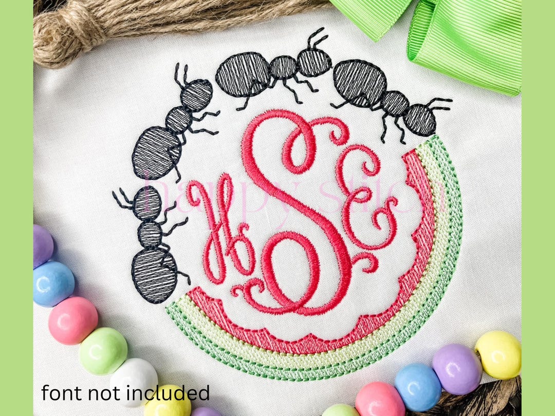 Watermelon Rind With Ant Parade Sketch Monogram Frame Embroidery Design ...
