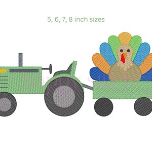 Turkey in Tractor Wagon Sketch Embroidery Design, Fall Thanksgiving ...
