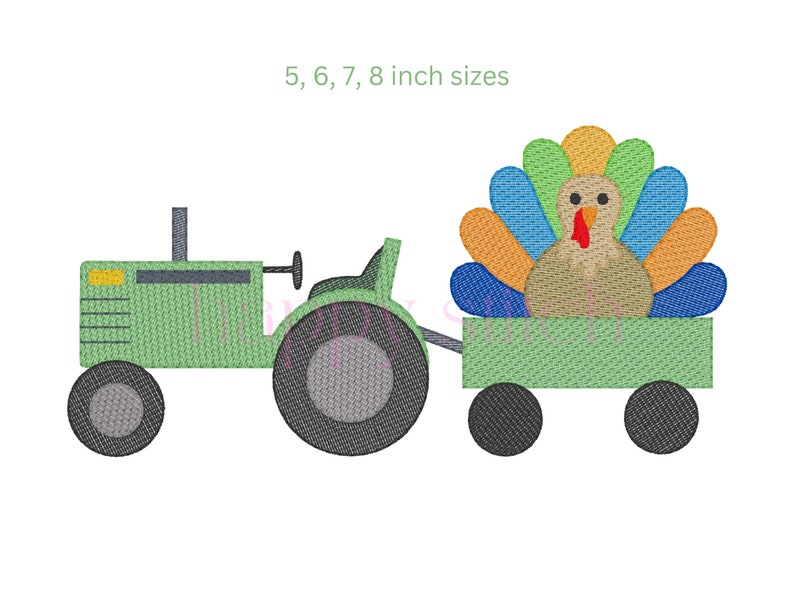 Turkey in Tractor Wagon Sketch Embroidery Design, Fall Thanksgiving ...