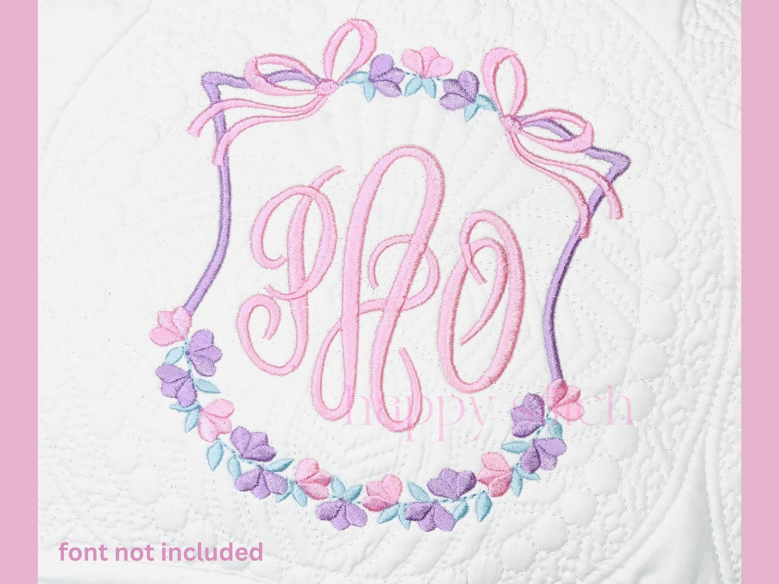 Emma Floral Crest Monogram Frame With Bows Embroidery Design, Instant ...
