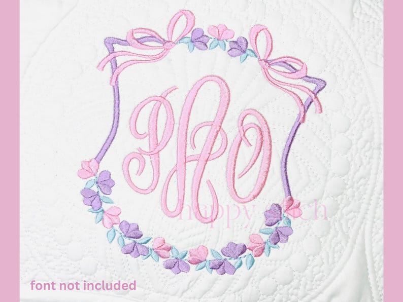 Emma Floral Crest Monogram Frame With Bows Embroidery Design, Instant ...