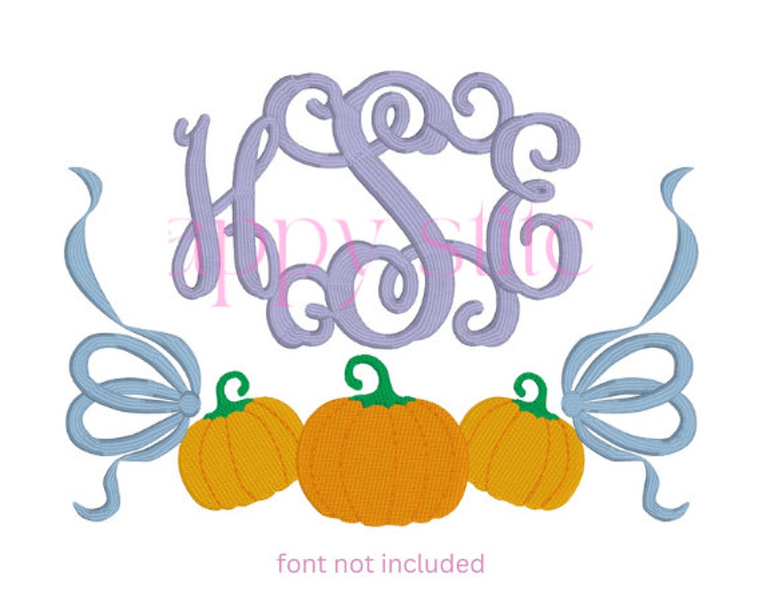 Pumpkins With Side Bows Swag Frame Embroidery Design, Fall Pumpkins ...