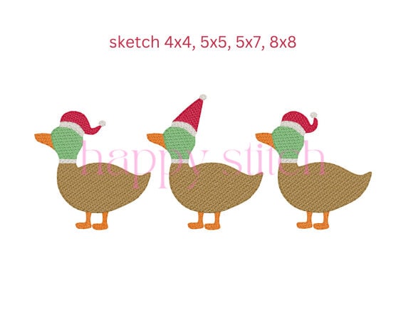 Santa Duck Trio Sketch Embroidery Design, Instant Download, Christmas ...