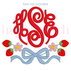 Satin Strawberry Bow Swag Frame Embroidery Design, Monogram Frame ...