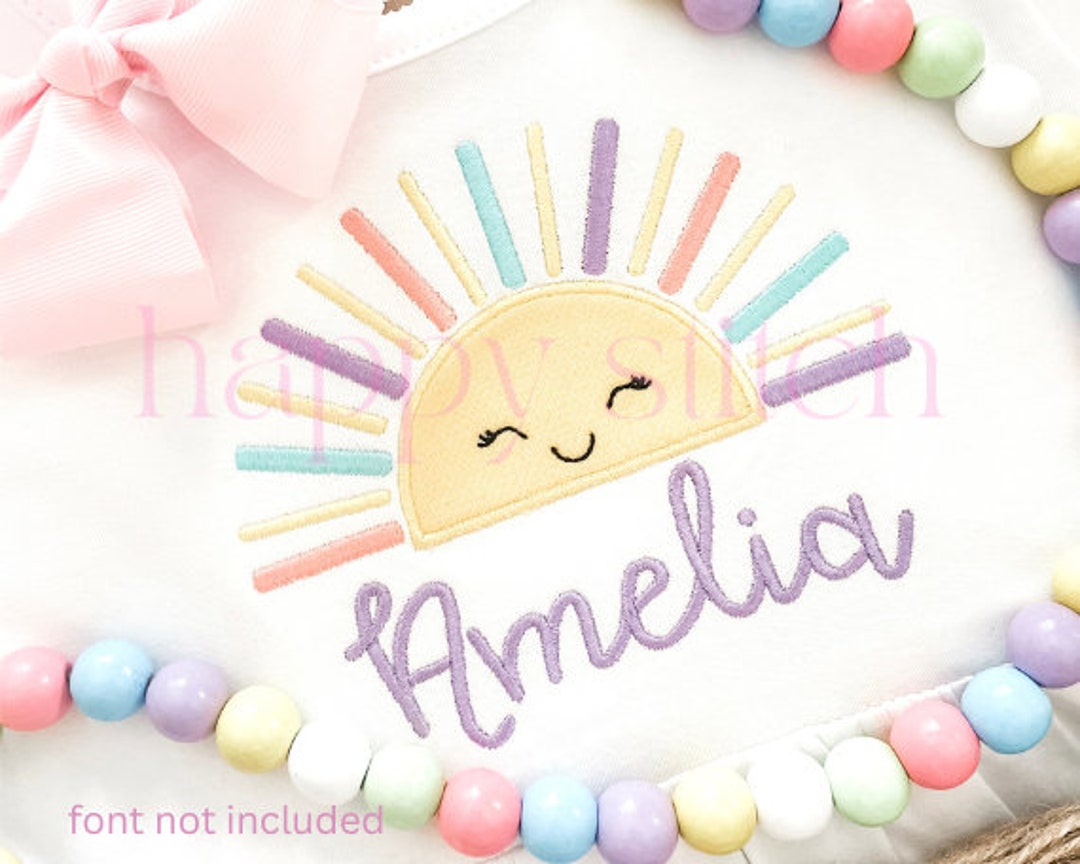 Sunshine Half Applique Embroidery Design, Sunshine With Rainbow Rays ...