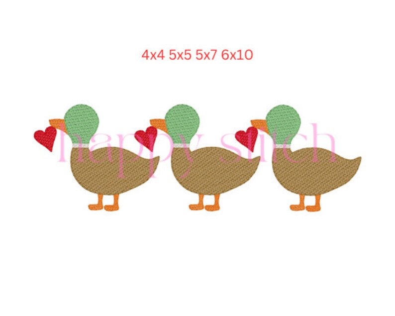 Valentine Duck Trio Sketch Embroidery Design, Mallard Valentine's Day ...