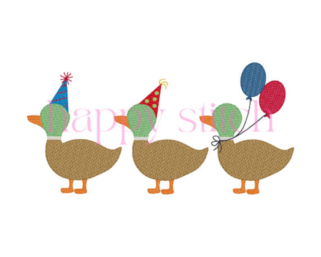 Birthday Duck Trio Sketch Embroidery Design, Mallard Duck Birthday ...