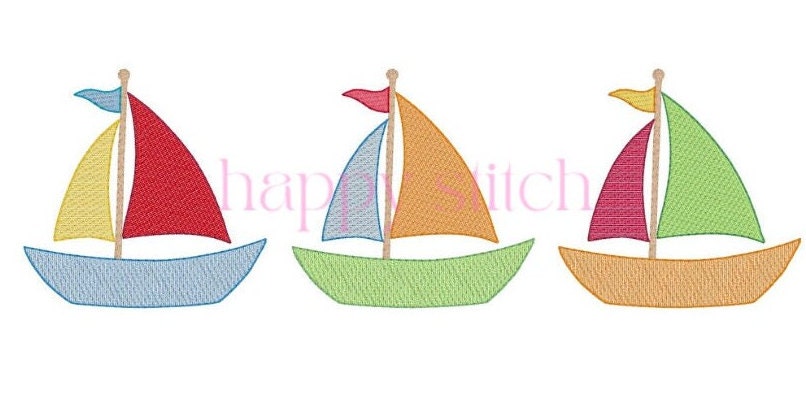 Sailboat Sketch Stitch Trio Embroidery Design - Etsy