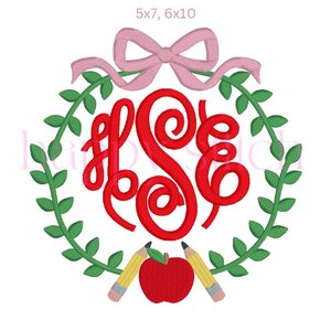 Back to School Laurel Monogram Frame Embroidery Design, Apple Pencil ...