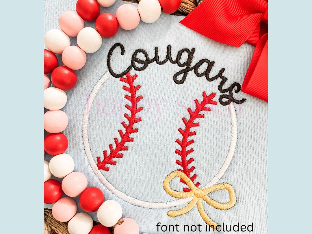 Open Baseball With Bow Satin Embroidery Design, Instant Download ...