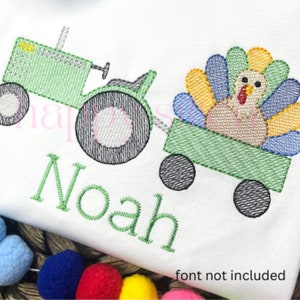 Turkey in Tractor Wagon Sketch Embroidery Design, Fall Thanksgiving ...