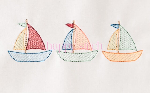 Sailboat Sketch Stitch Trio Embroidery Design - Etsy