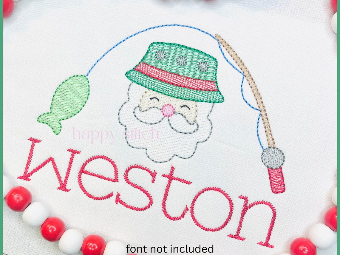 Fishing Santa SKETCH Embroidery Design, Fishing Pole With Fish ...
